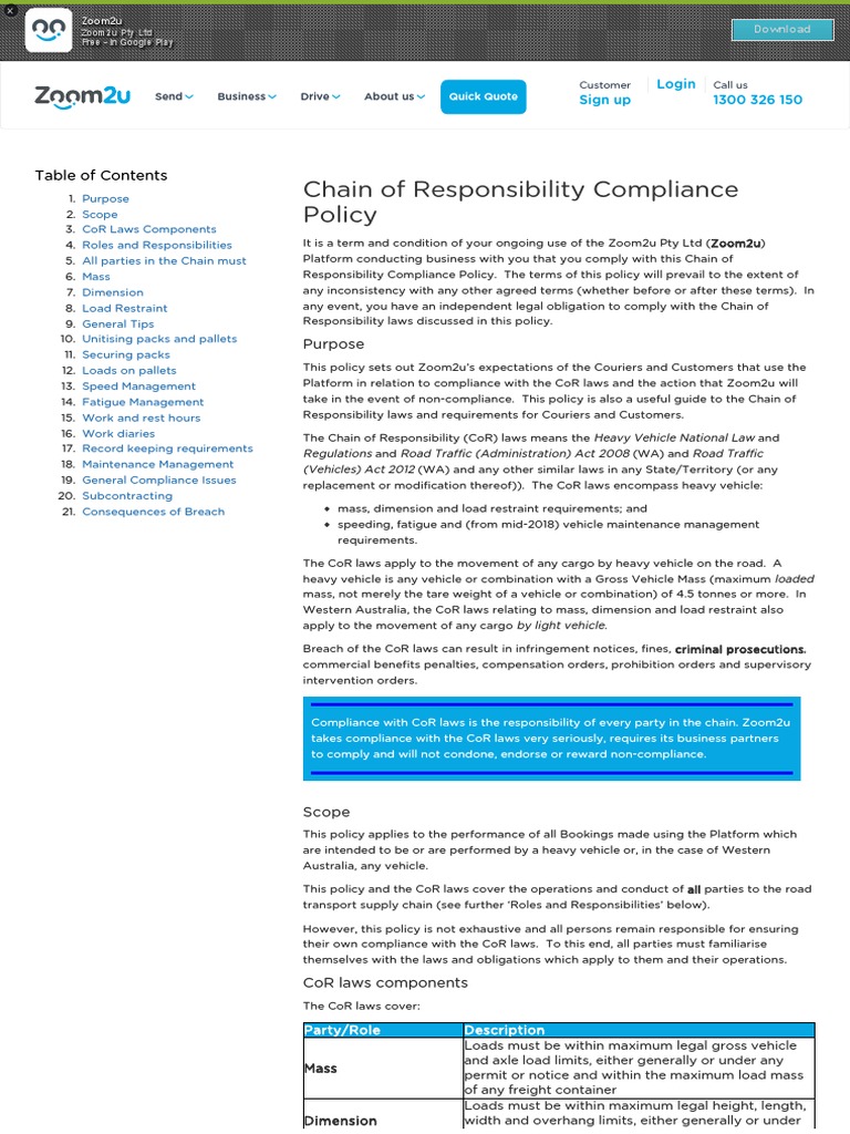 Chain of Responsibility Compliance Policy | PDF | Regulatory Compliance ...