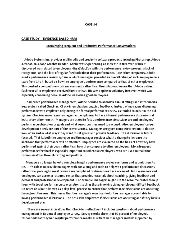 Case #4 - 4-Case Study-Evidence-Based HRM | PDF | Performance Appraisal ...