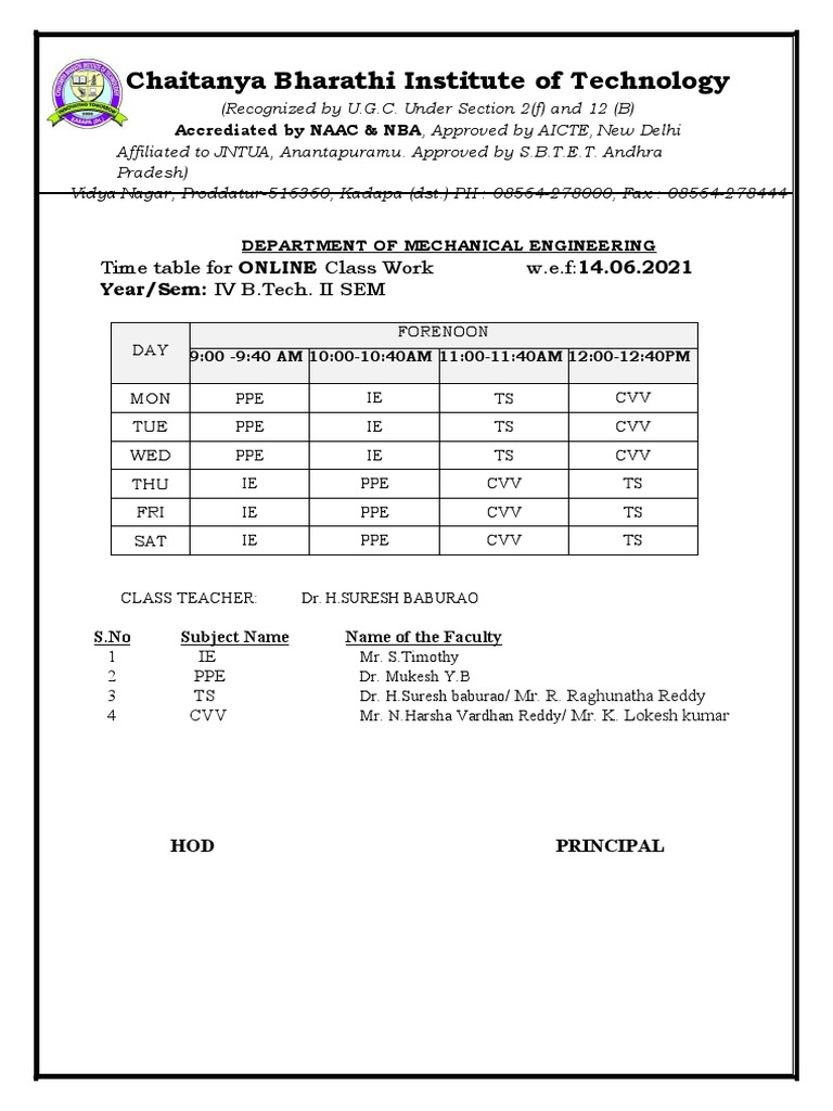 Iv - Ii Time Table 14.06.2021 | PDF