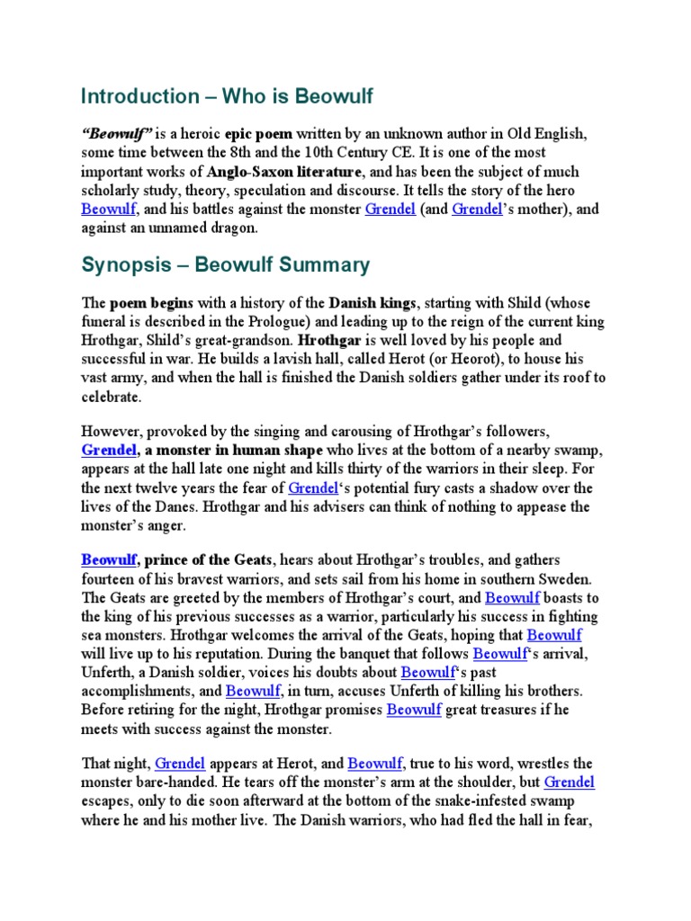 Introduction - Who Is Beowulf: "Beowulf" Is A Heroic Epic Poem Written ...