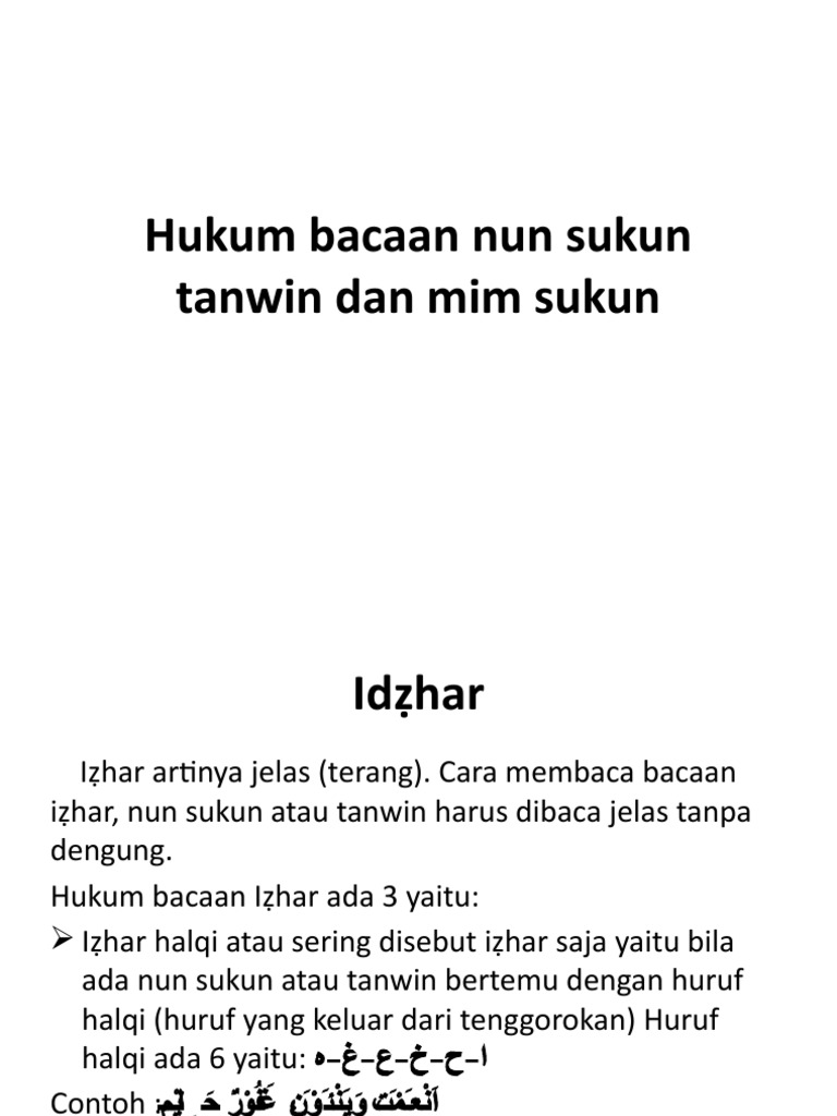 Hukum Bacaan Nun Sukun Tanwin Dan Mim Sukun | PDF