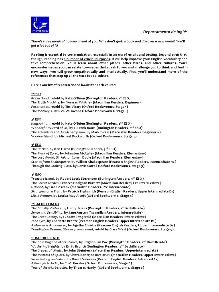 Recommended Summer Books - Programa-1 | PDF | Novels