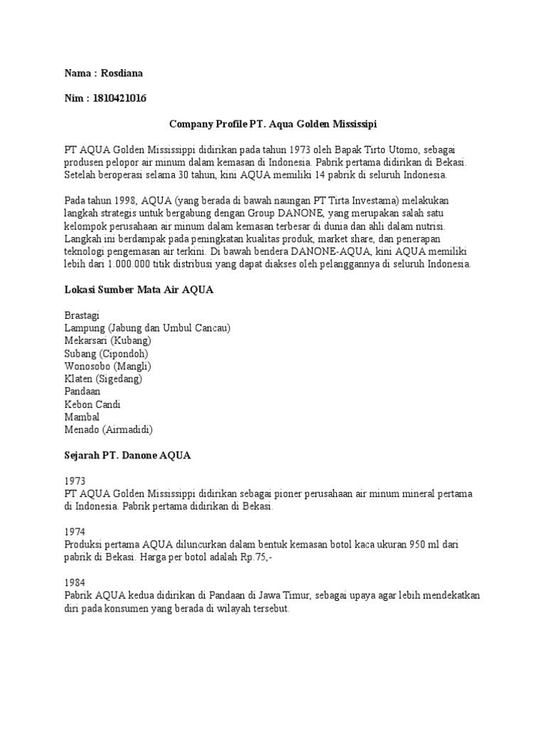 PT DANONE AQUA SEJARAH | PDF