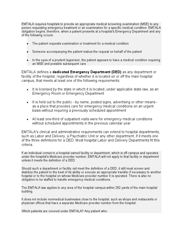 Emtala | PDF | Emergency Department | Health Insurance Portability And ...