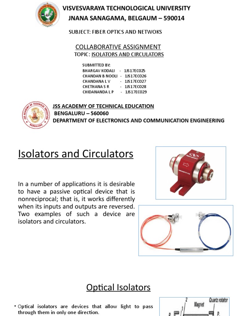 Design and Operation of Optical Isolators and Circulators: A ...