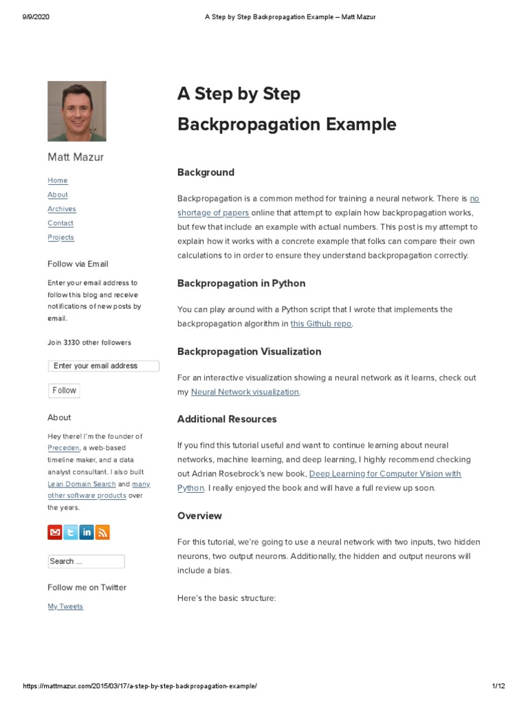 A Step by Step Backpropagation Example - Matt Mazur | PDF ...