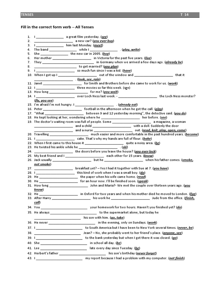 Verbs in All Tenses: A Comprehensive List of Examples Demonstrating ...