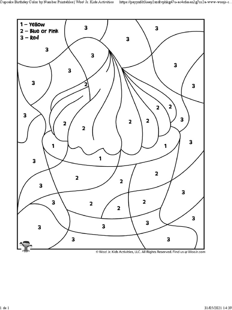 Cupcake Birthday Color by Number Printables - Woo! JR | PDF