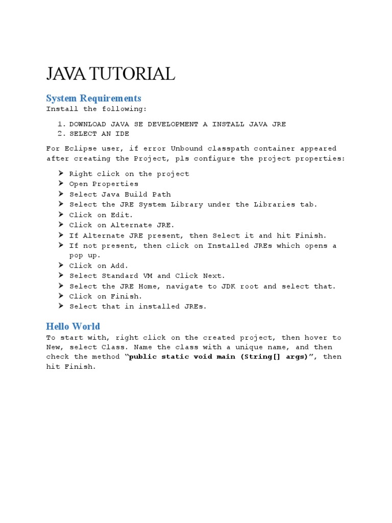 Java Tutorial: System Requirements | PDF | Data Type | Computer Engineering
