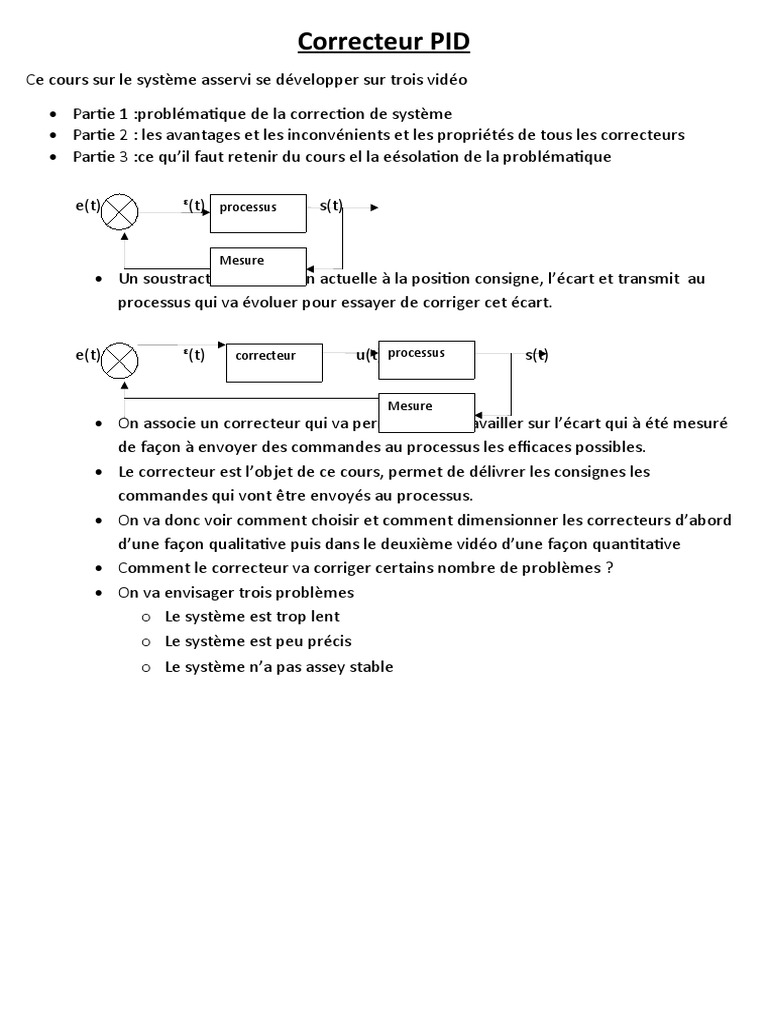 Cours sur le Correcteur PID | PDF | Impression | Intégral