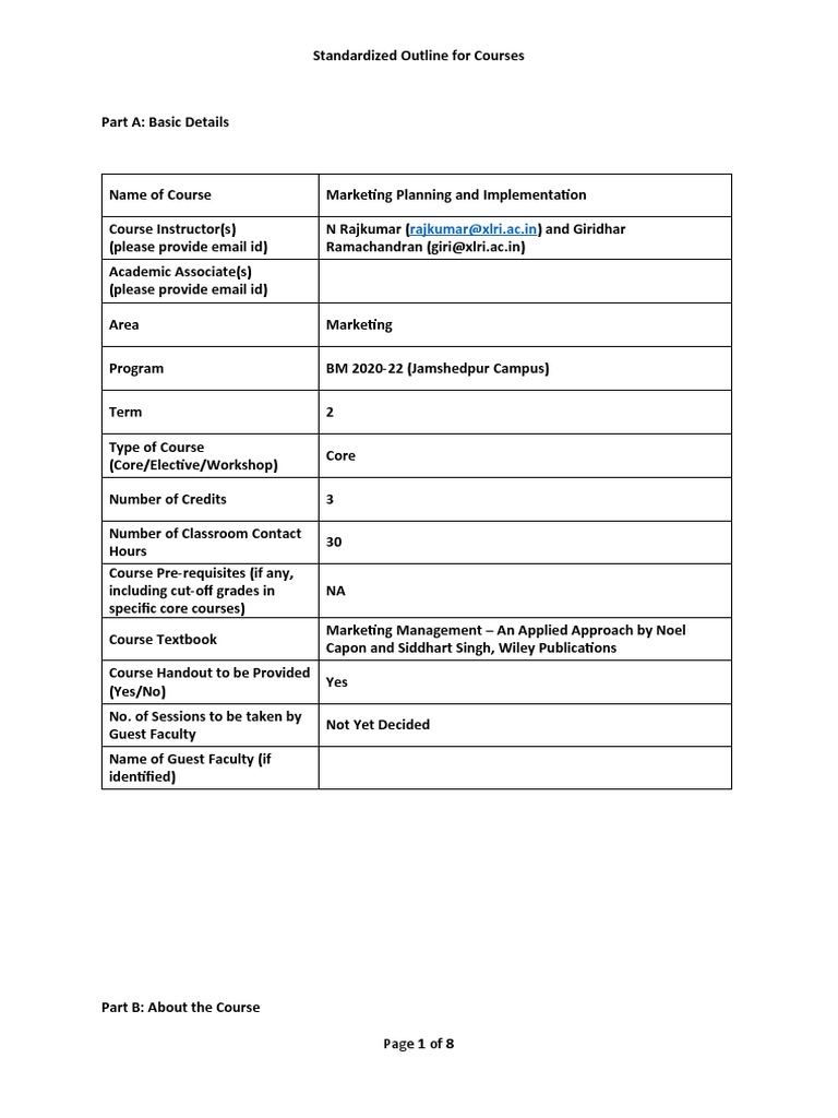 Course Outline - Marketing Planning and Control | PDF | Digital ...