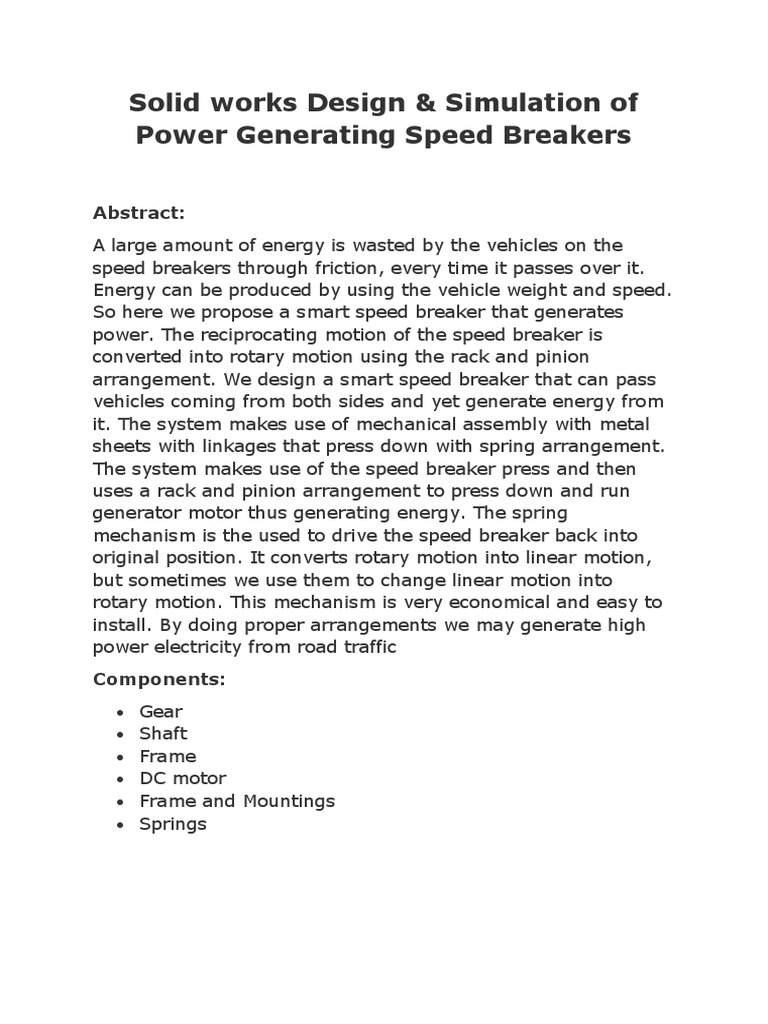 Energy-Generating Speed Breaker Design | PDF