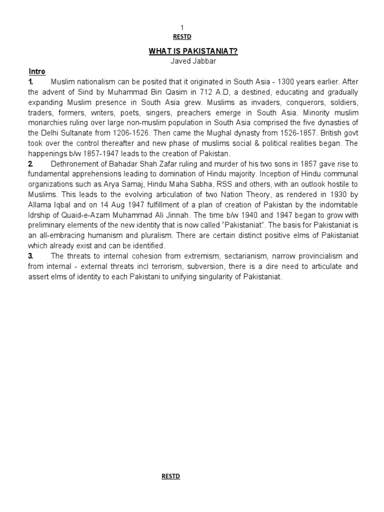 WHAT IS PAKISTANIAT - Final Script | PDF | Pakistan | Urdu