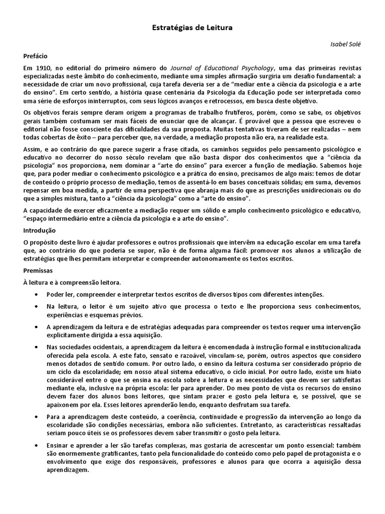 Estrategias de Leitura - Isabel Sole | PDF | Método de ensino | Aprendizado