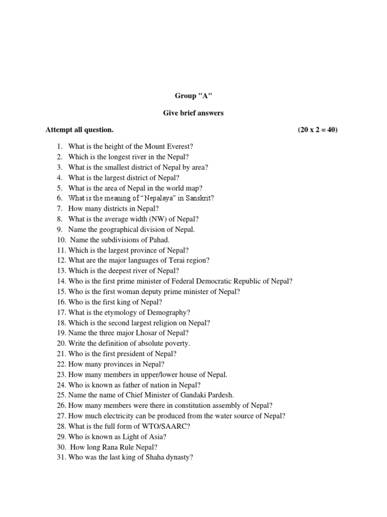 Nepal Parichaya Sample Question Paper | PDF | Nepal | Government