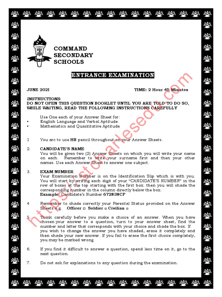 Command Secondary School Entrance Exam Guide | PDF | Test (Assessment)