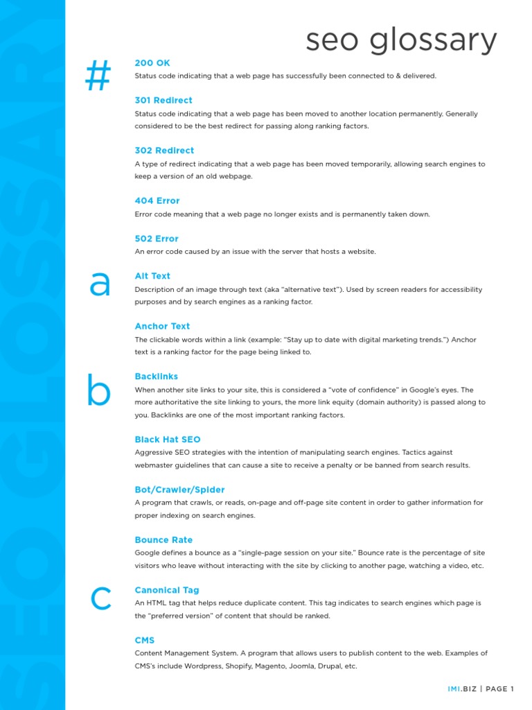 SEO Glossary Cheat Sheet | PDF | Search Engine Optimization | Web ...