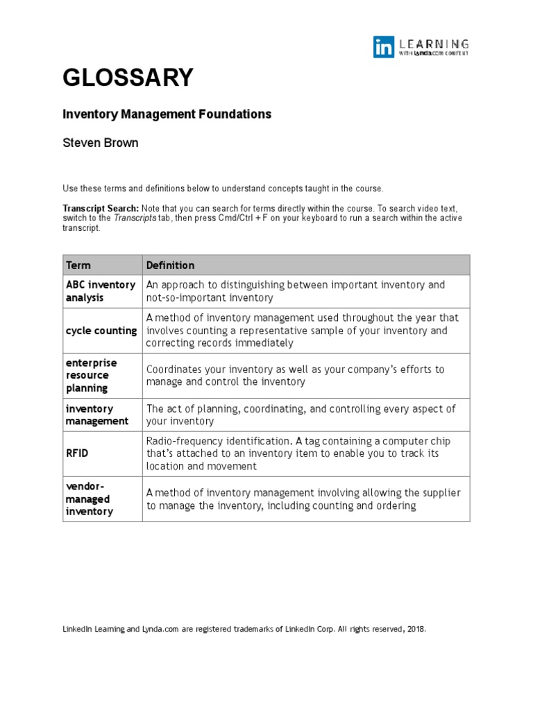 Glossary Inventory Management Foundations | PDF Glossary Inventory Management Foundations | PDF