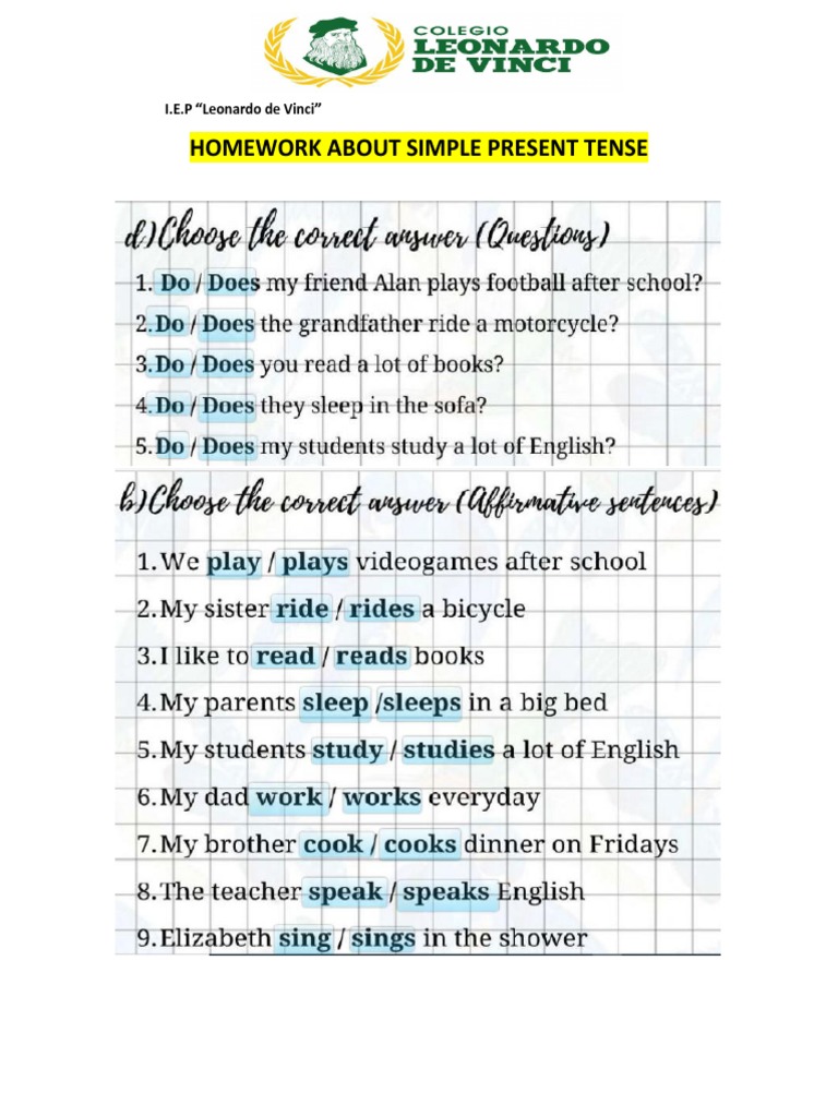 6.homework About Simple Present Tense | PDF