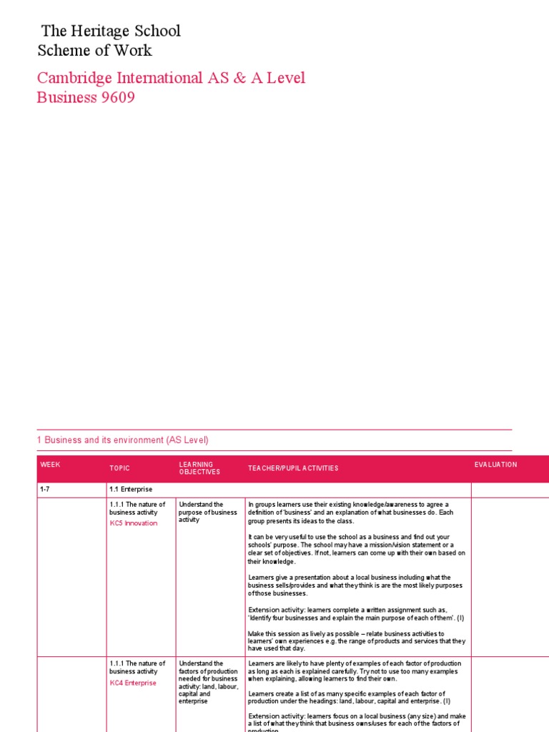 9609 Scheme of Work (For Examination From 2023) | PDF ...