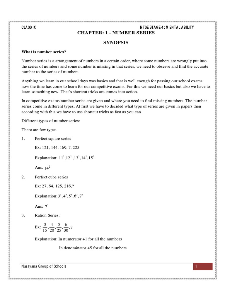 Chapter: 1 - Number Series Synopsis | PDF | Algebra | Arithmetic