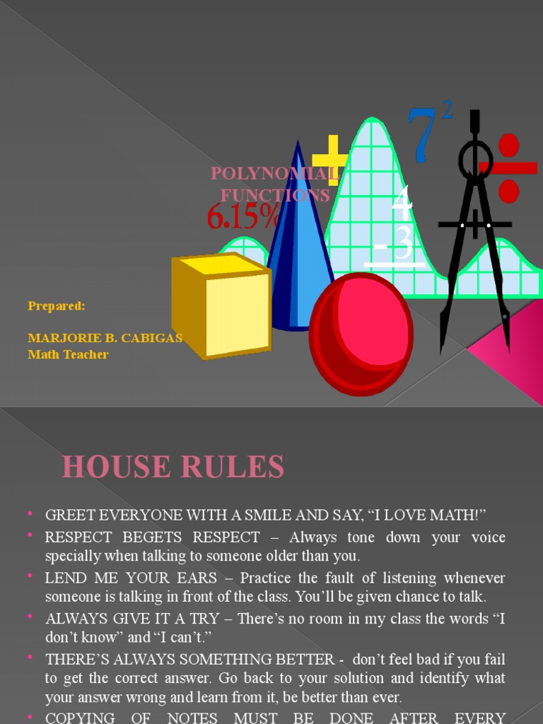 Cot 1 - Cabigas, Marjorie - Polynomial Functions | PDF | Polynomial | Variable (Mathematics)