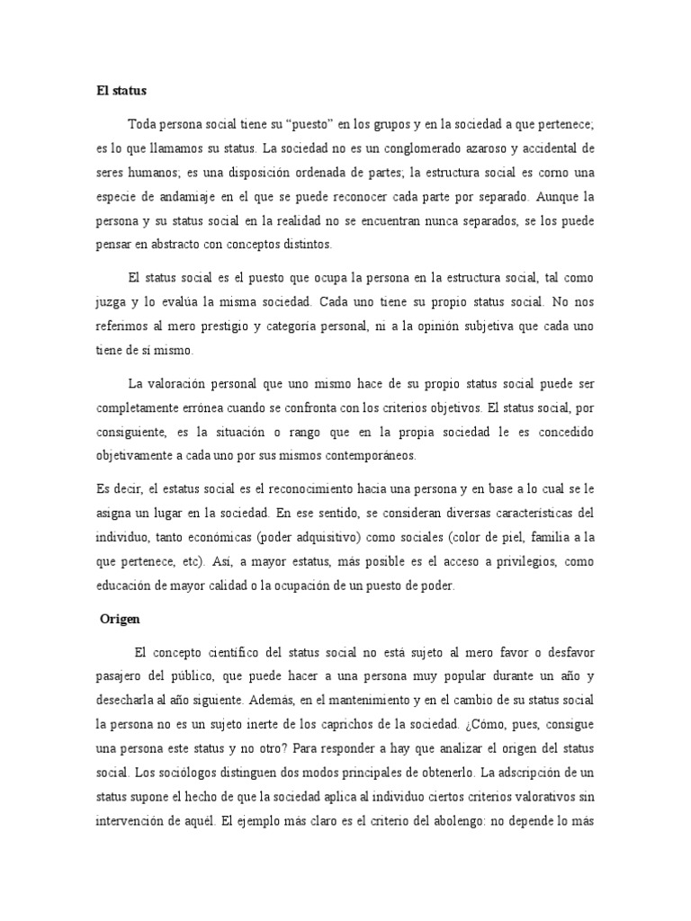 El Status y Su Origen | PDF | Estatus social | Viajes por Europa