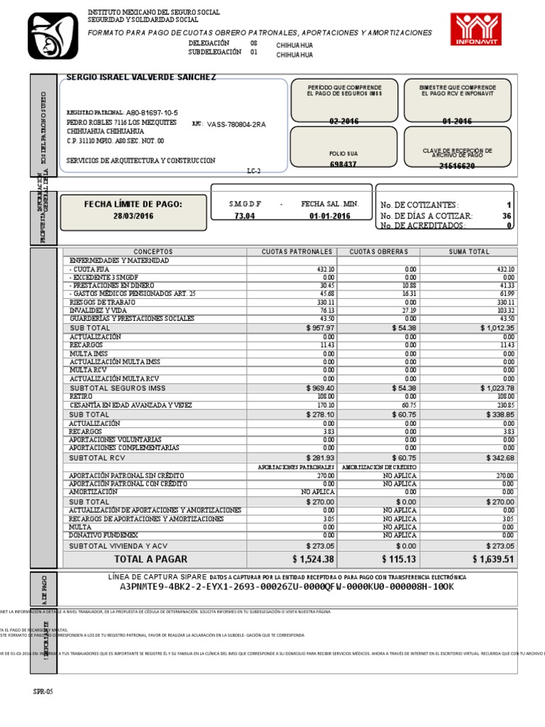 Formato de Cuotas Obrero Patronales | PDF | Business | Informática y ...