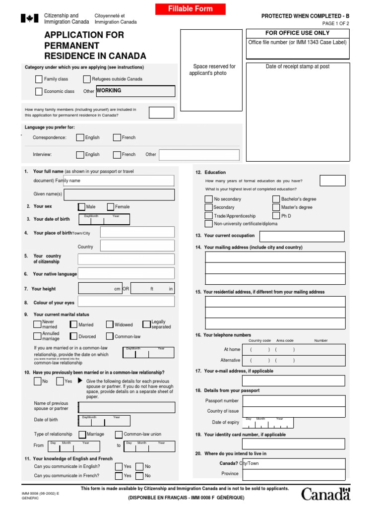 Canadian Visa Application Form E. | PDF | International Law | Cultural ...