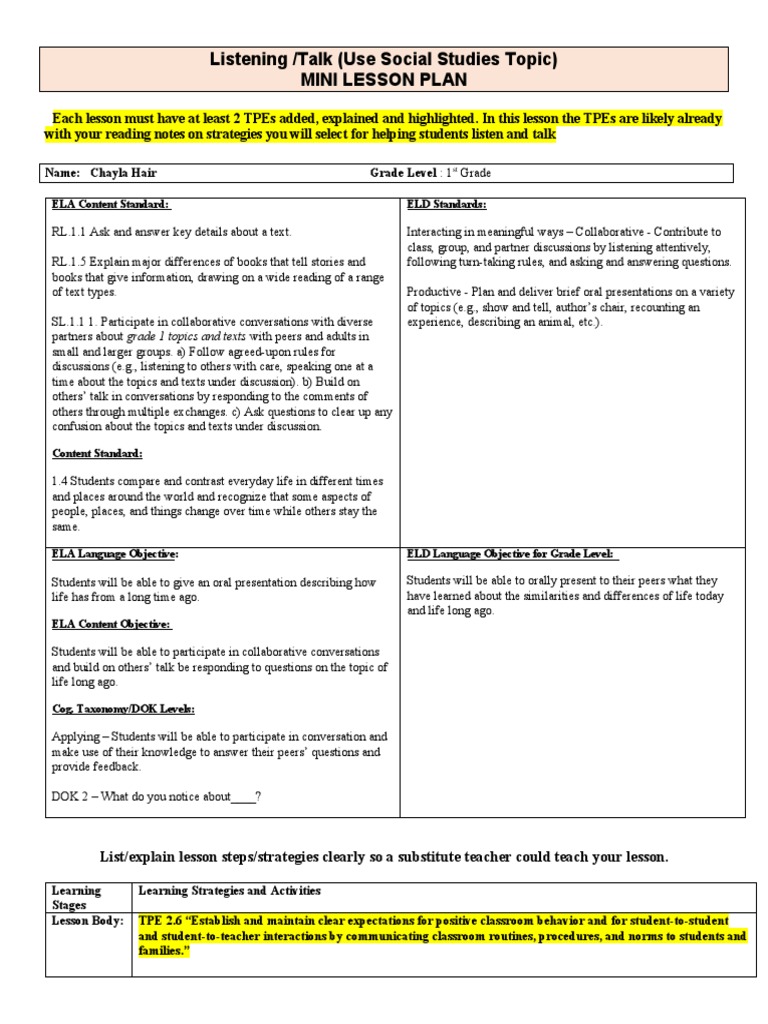 Listening and Talk Lesson Plan | PDF | Conversation | Teachers