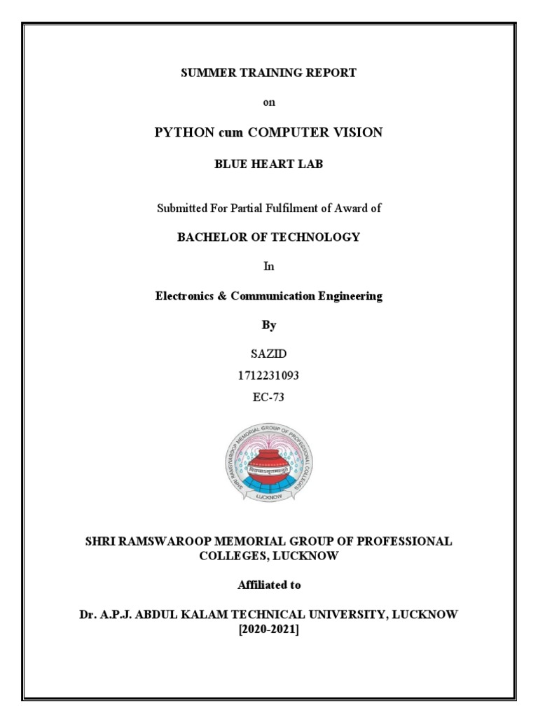 Summer Training Report On Python Cum Computer Vision Pdf Object Oriented Programming Class