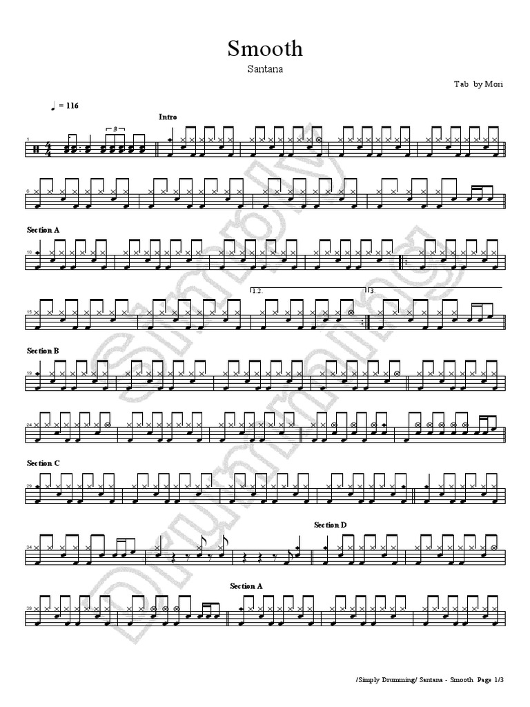 Santana - Smooth Drum Tab | PDF