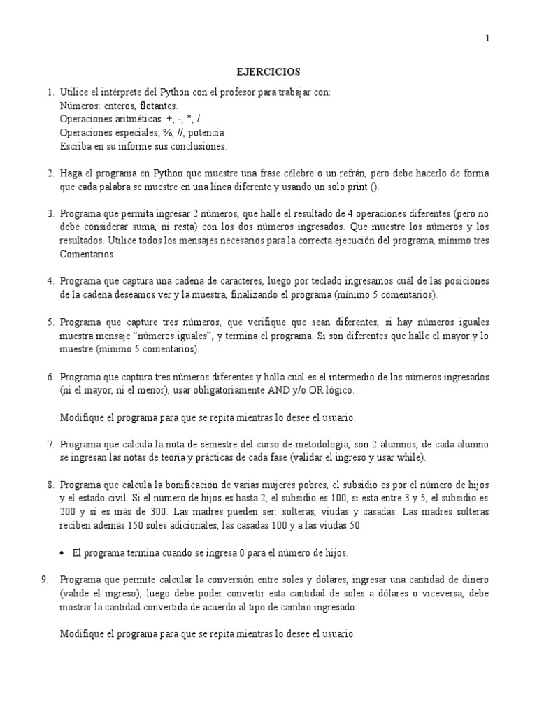 Enunciados Python-Práctica | PDF | Python (lenguaje de programación) | Programación de computadoras