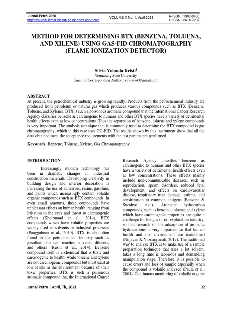 BTX Analysis via Gas Chromatography | PDF | Gas Chromatography | Benzene