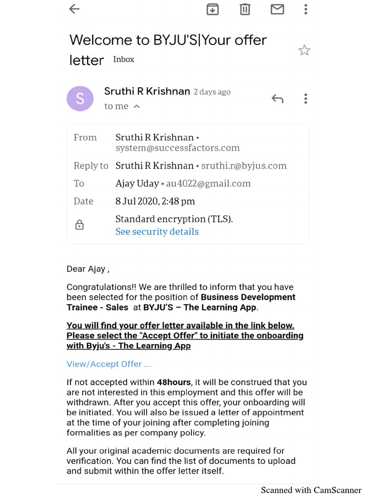 Byju's Offer Letter | PDF