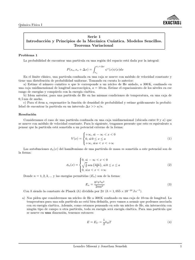 Resueltos Serie 1 | PDF | Hamiltoniano (Mecánica Cuántica) | Integral
