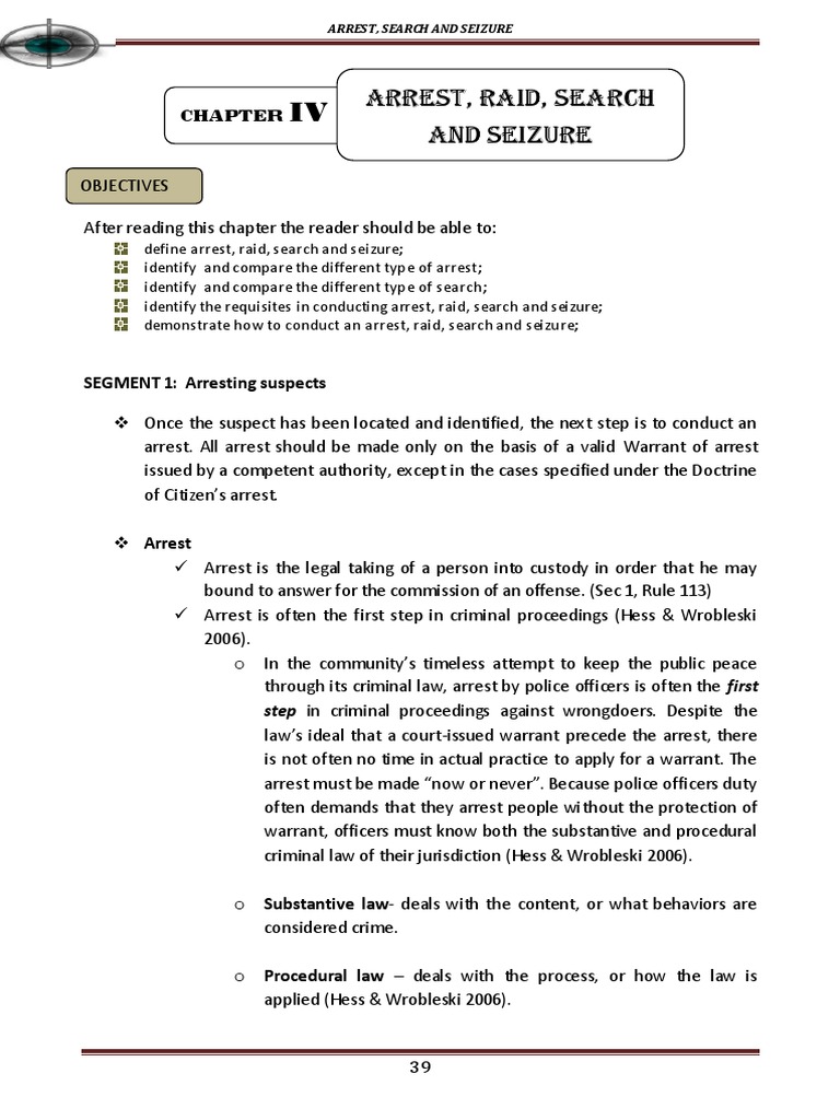 Arrest, Search, and Seizure Procedures | PDF | Search Warrant | Search ...