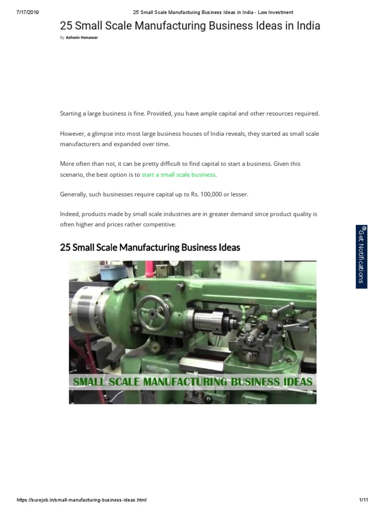 25 Small Scale Manufacturing Business Ideas in India - Low Investment | PDF
