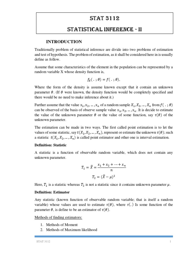 Statistical Inference 2 Note 1 | PDF | Estimator | Bias Of An Estimator