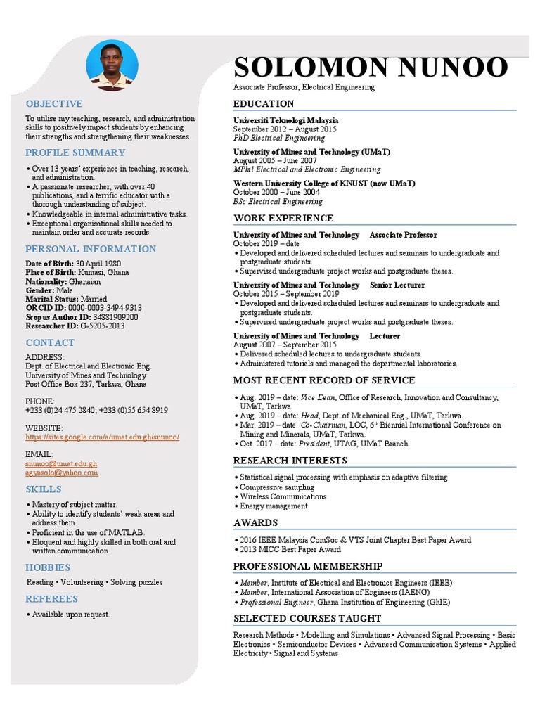 Solomon Nunoo: Objective | PDF | University | Electrical Engineering