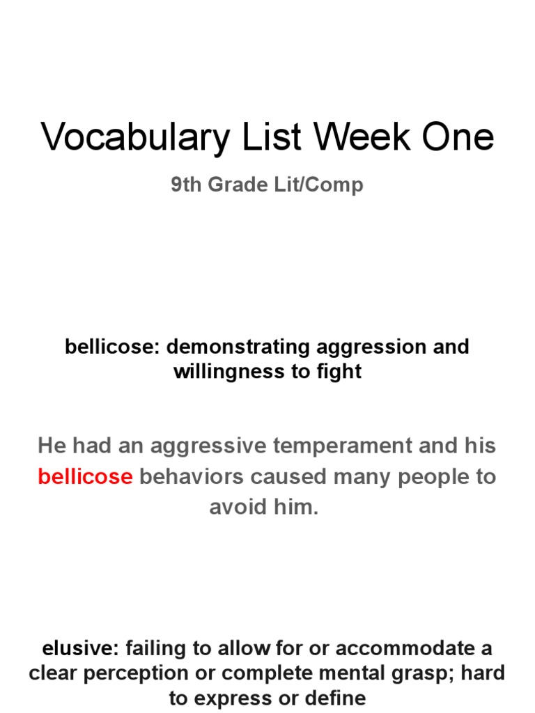 Vocabulary List Week One-Lit - Comp | PDF