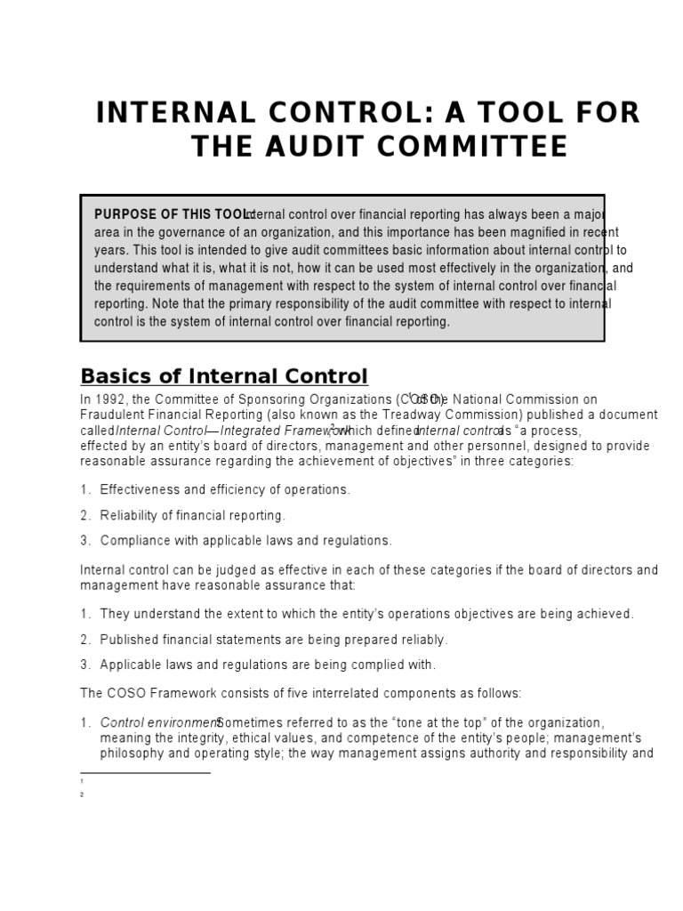 Internal Control: A Tool For The Audit Committee | PDF | Internal ...
