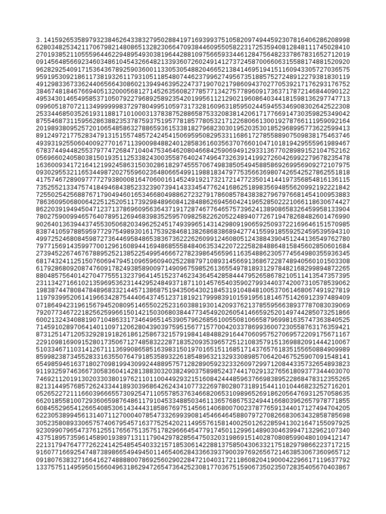 First 1 Million Digits of Pi | PDF