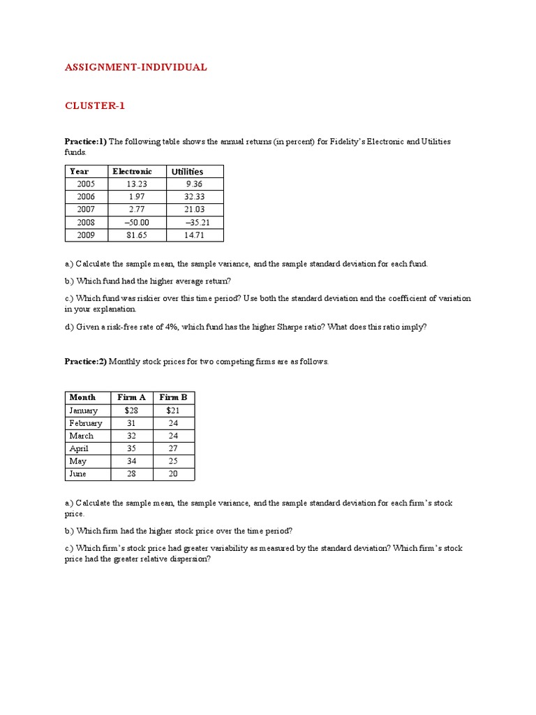 Assignment Individual | PDF | Coefficient Of Variation | Standard Deviation