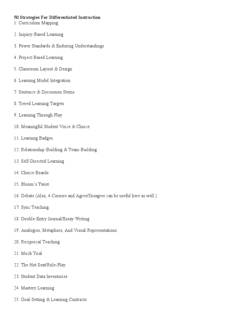 50 Strategies For Differentiated Instruction | PDF | Differentiated Instruction | Learning Styles