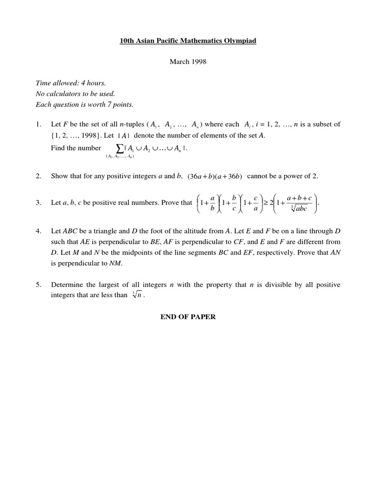 Solving Complex Problems in Number Theory, Geometry and Combinatorics: Questions from the 10th ...