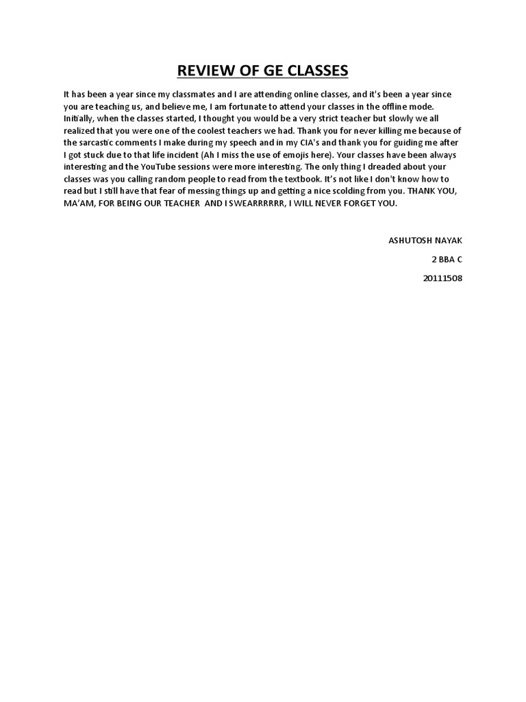 Review of Ge Classes | PDF