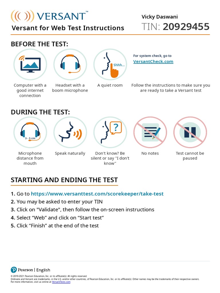 Before The Test:: Versant For Web Test Instructions | PDF