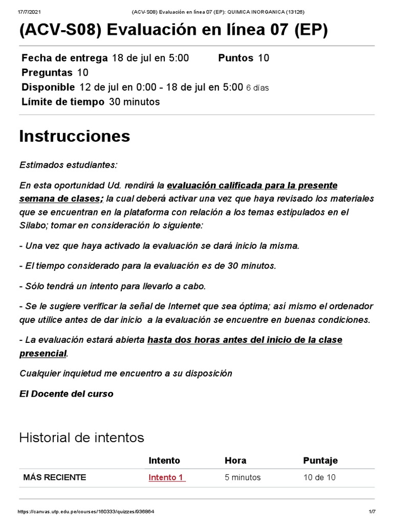 (Acv-S08) Evaluación en Línea 07 (Ep) Quimica Inorganica 13126 | PDF | Corrosión | Electroquímica