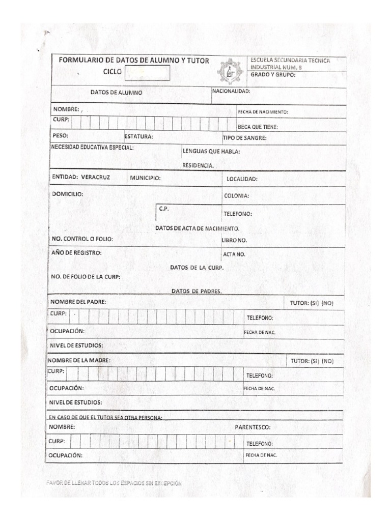 Formulario de Datos de Alumno y Tutor